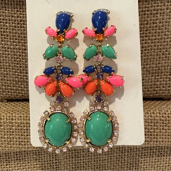 J. Crew | Jewelry | J Crew Statement Earrings Gold Tone Crystals In ...
